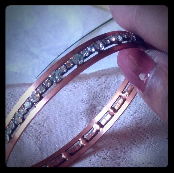 Vintage | Jewelry | Vintage Deco Rhinestone Copper Bangle Bracelet ...